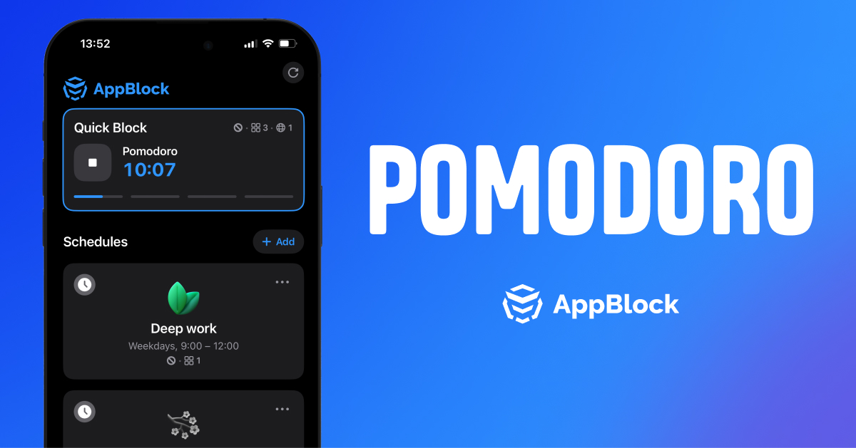 New Pomodoro Feature for iOS Out Now! - AppBlock - Stay focused on iOS and Android